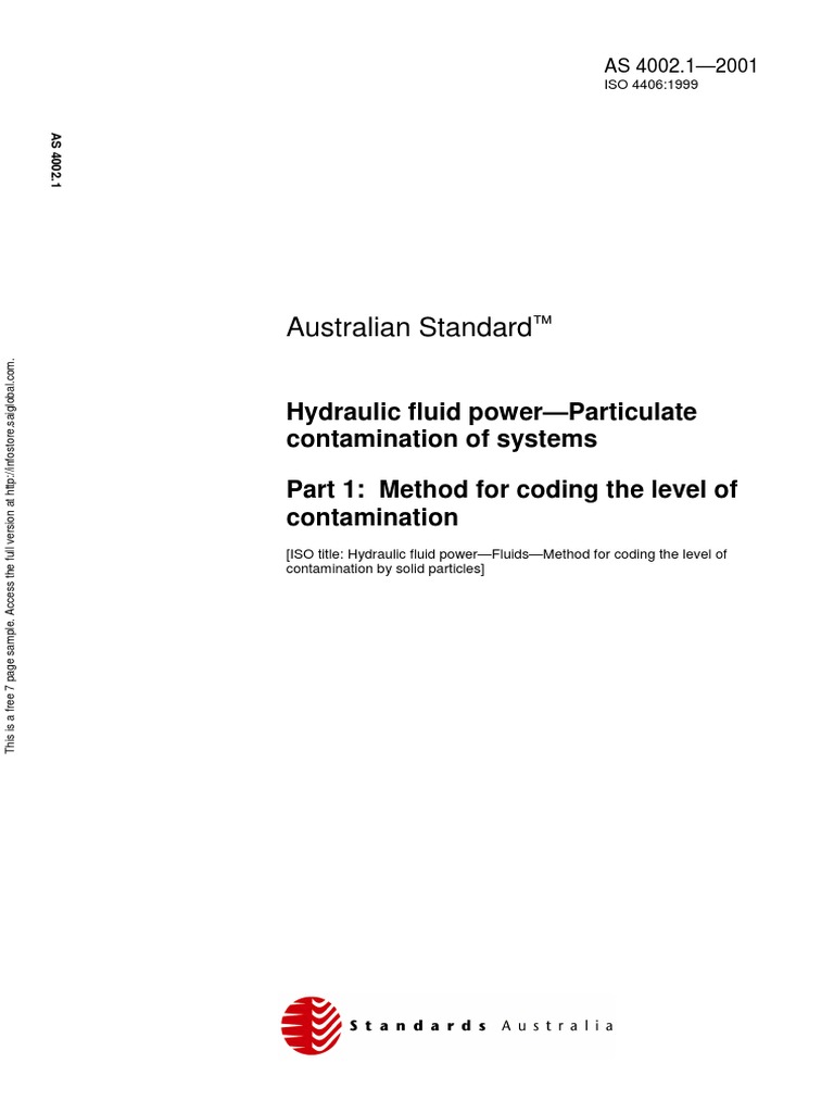 As 4002.1-2001 Hydraulic Fluid Power - Particulate Contamination of ...