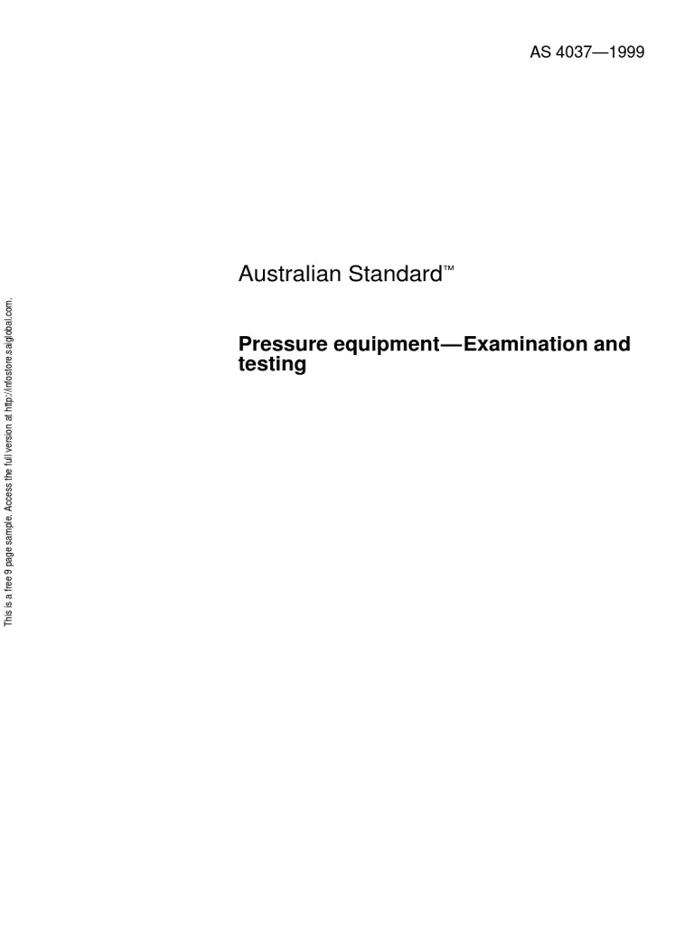 As 4037-1999 Pressure Equipment - Examination and Testing | PDF ...