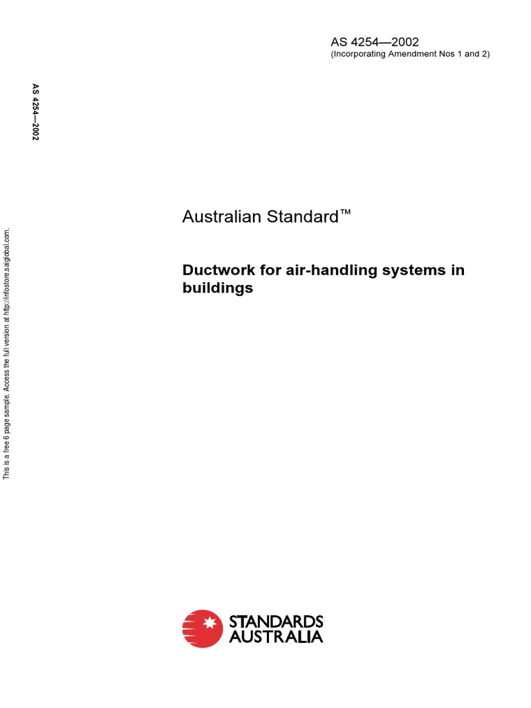 As 4254-2002 Ductwork For Air-Handling Systems in Buildings | PDF ...