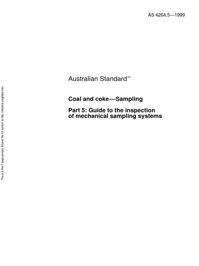 As 4264.5-1999 Coal and Coke - Sampling Guide To The Inspection of ...