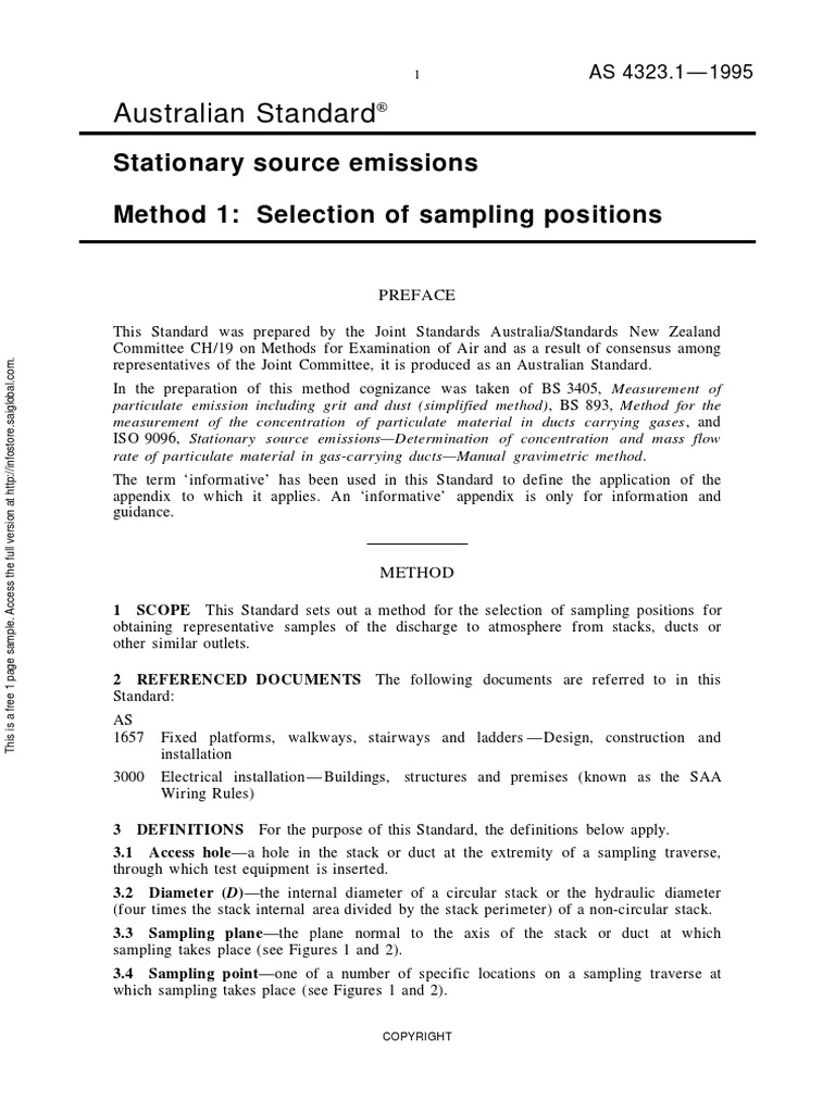As 4323.1-1995 Stationary Source Emissions Selection of Sampling ...