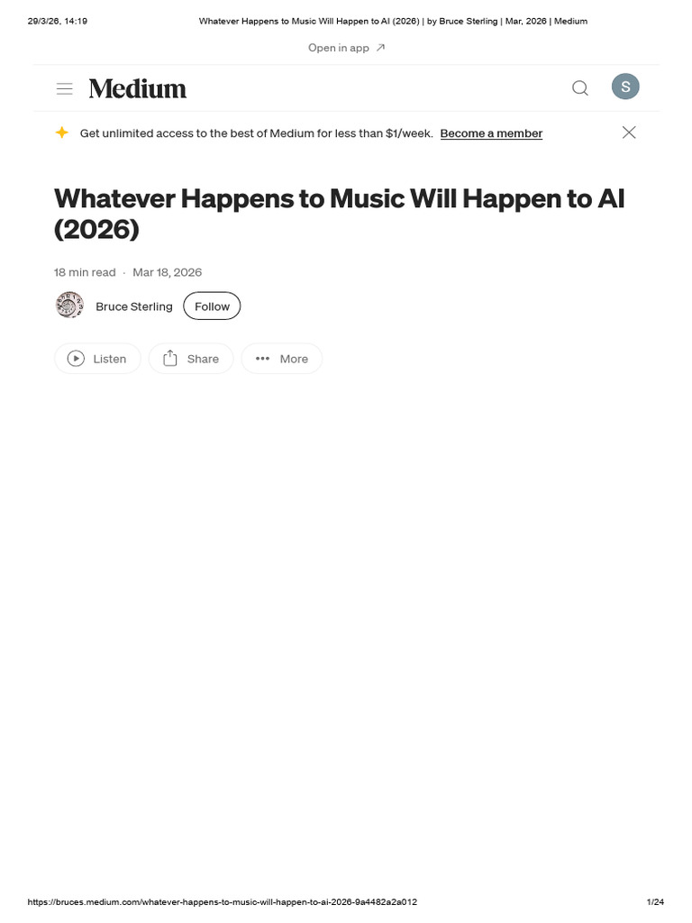 Whatever Happens To Music Will Happen To AI (2026) - by Bruce Sterling ...