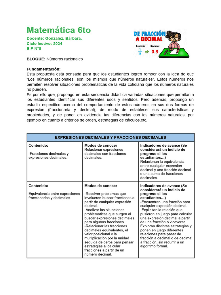 Matemática 6to-Fracciones y Decimales.docx | PDF