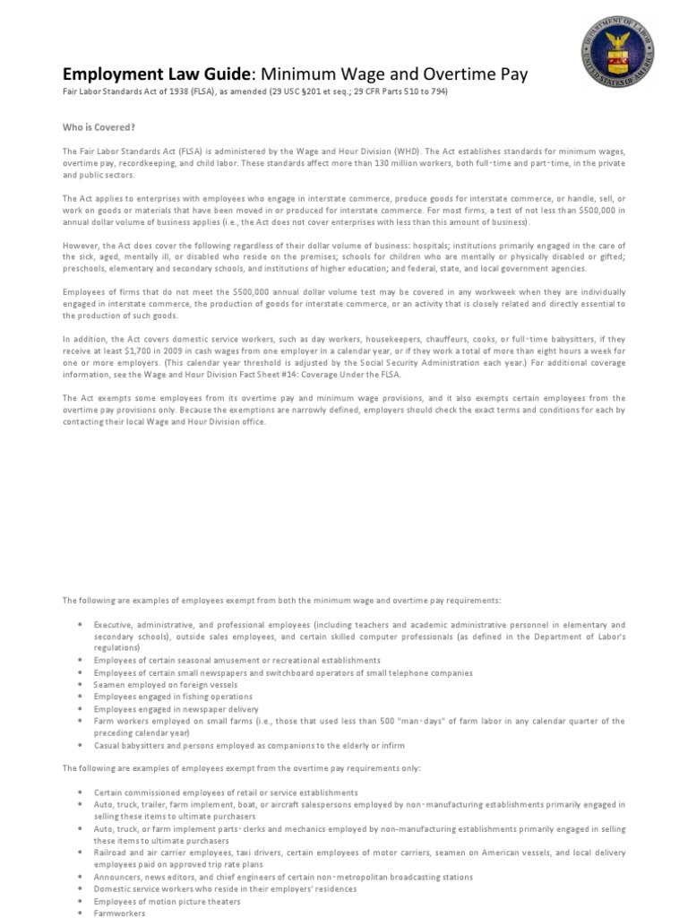 Employment Law Guide: Minimum Wage and Overtime Pay | PDF | Fair Labor ...