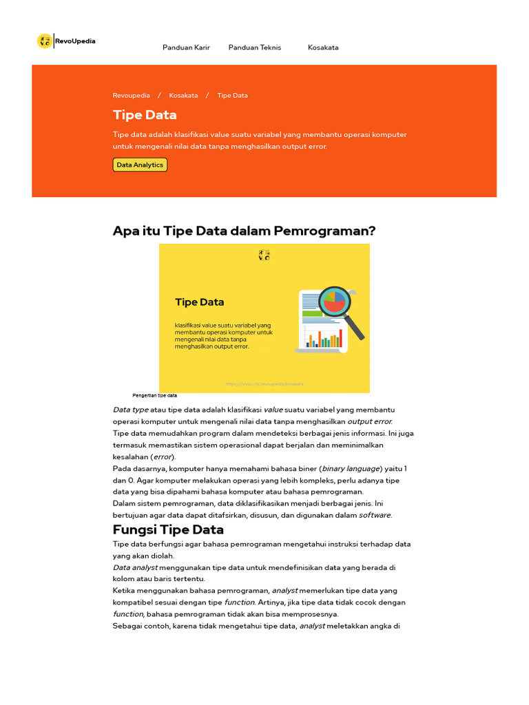 Apa Itu Tipe Data? Arti, Fungsi, Contoh, FAQs 2025 - RevoU | PDF