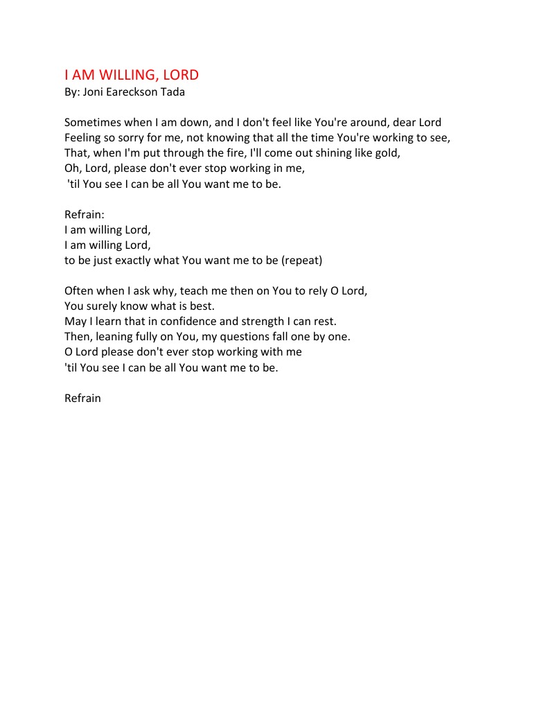I Am Willing, Lord Lyrics | PDF | Religion & Spirituality