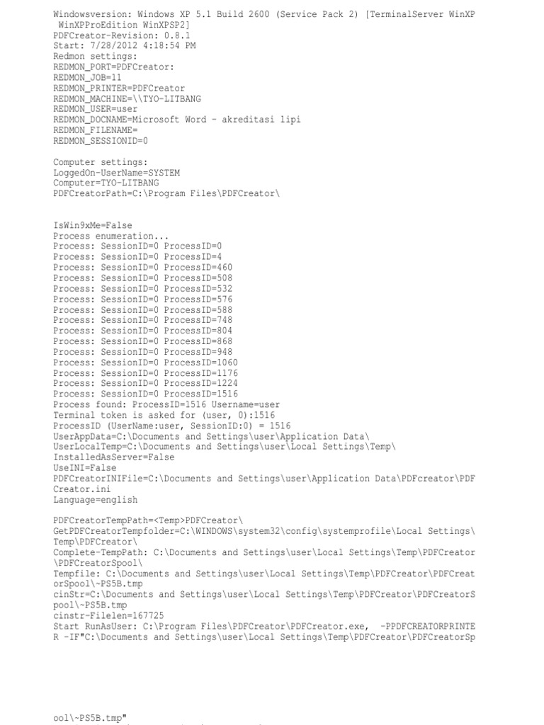 PDFCreator Errorlog | PDF | User (Computing) | Microsoft Windows
