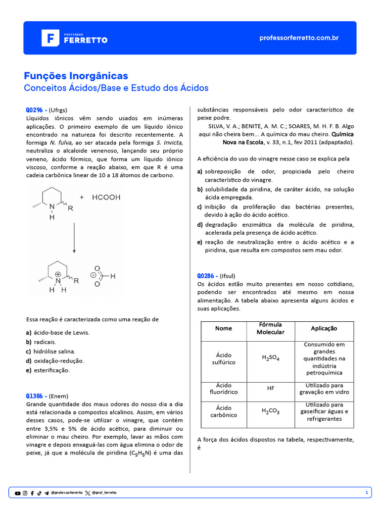 Química-Funções Inorgânicas-Conceitos Ácidos Base e Estudo Dos Ácidos ...