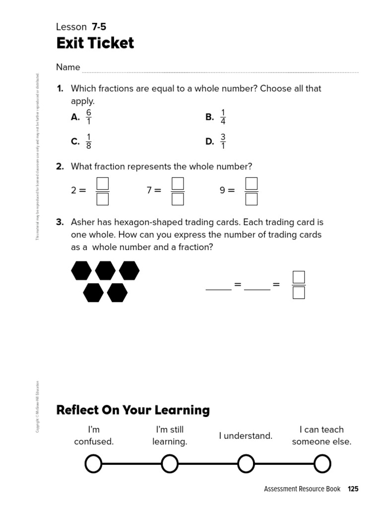 Exit Ticket - Represent Whole Numbers As Fractions | PDF
