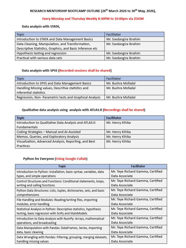 Research Mentorship Bootcamp Outline - 2026 | PDF | Statistics | Data ...