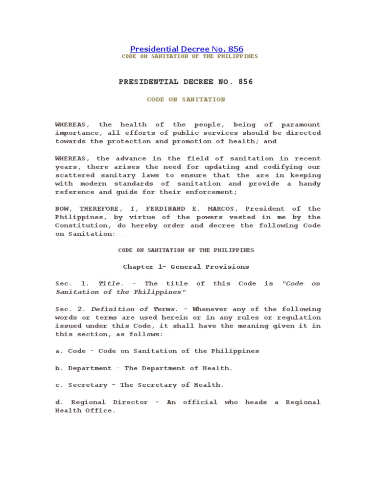 Sanitation Code of the Philippines | PDF | Sanitation | Foods