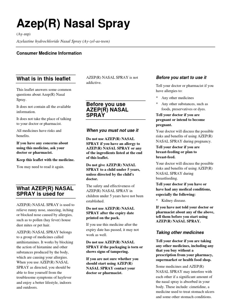 Azep Nasal Spray | PDF | Clinical Medicine | Drugs