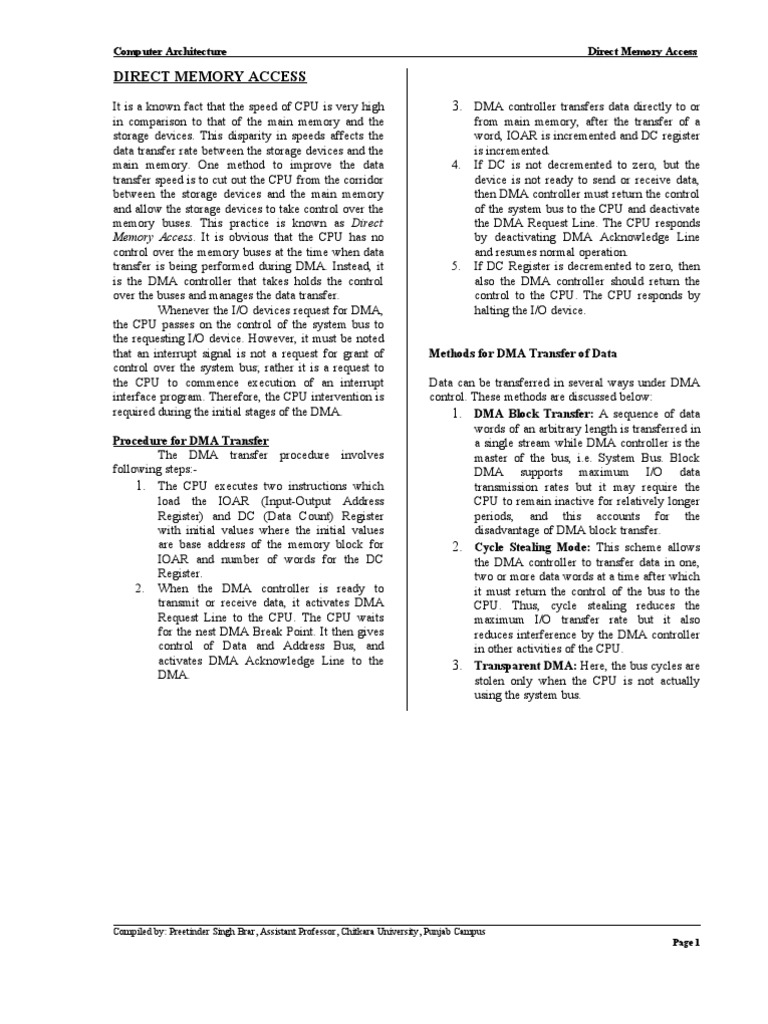 Direct Memory Access | PDF | Central Processing Unit | Computer Data Storage