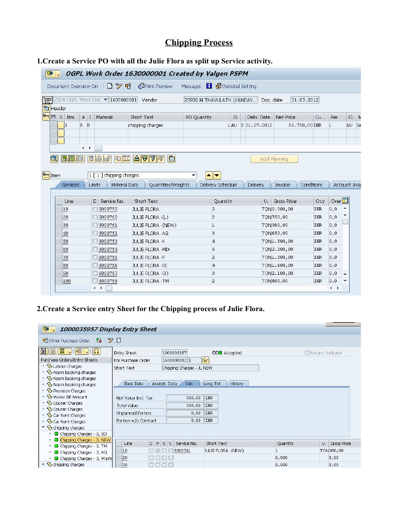 Chipping Process: 1.create A Service PO With All The Julie Flora As ...
