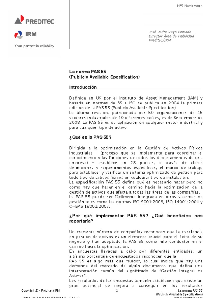 La Norma PAS 55 (Publicly Available Specification) | Descargar gratis ...