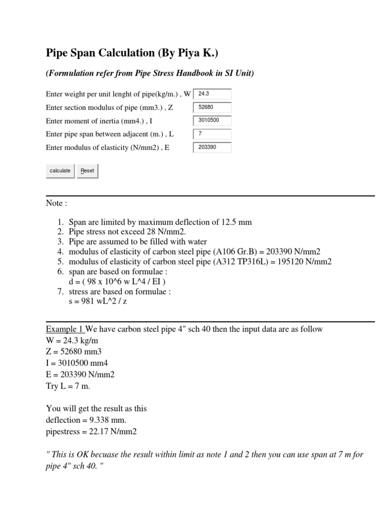Pipe Span Calculation | PDF