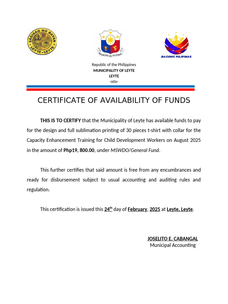 Certificate of Availability of Funds | PDF