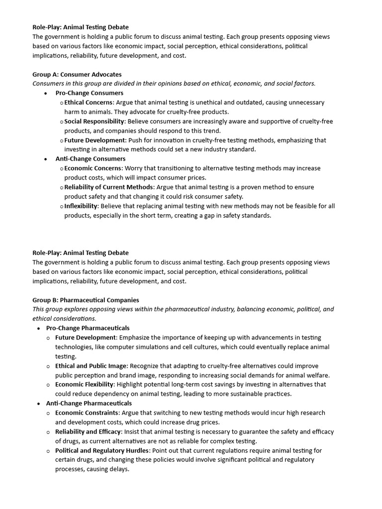Role Play ANIMAL TESTING | PDF