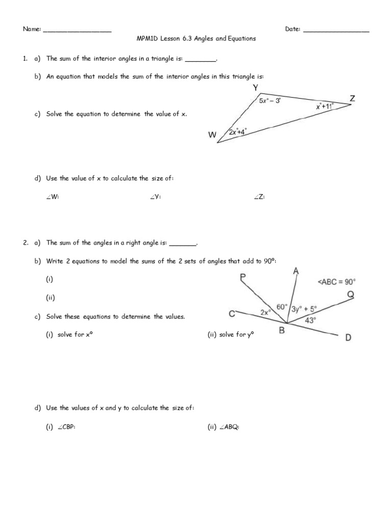 Lesson 6.3 Angles and Equations | PDF
