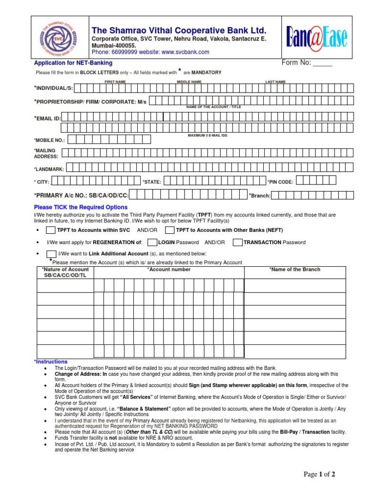 Internet Banking Form | PDF | Online Banking | Banks & Banking