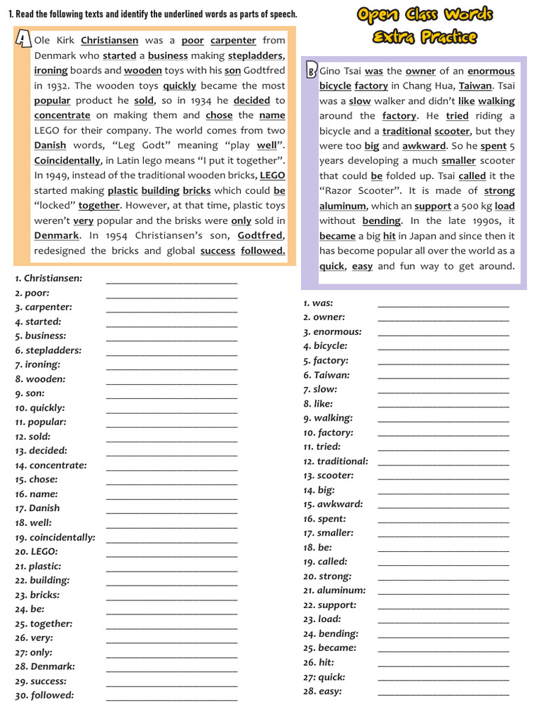 Open Class Words PRactice | PDF