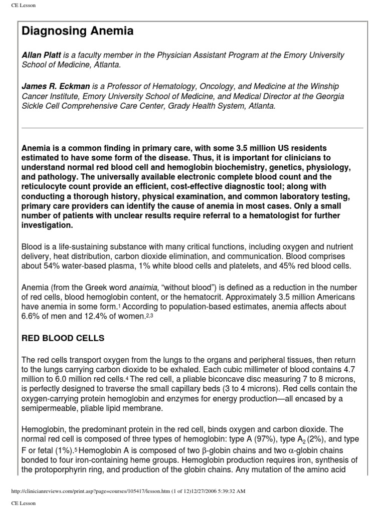 Anemia Lecture Pdf Anemia Red Blood Cell