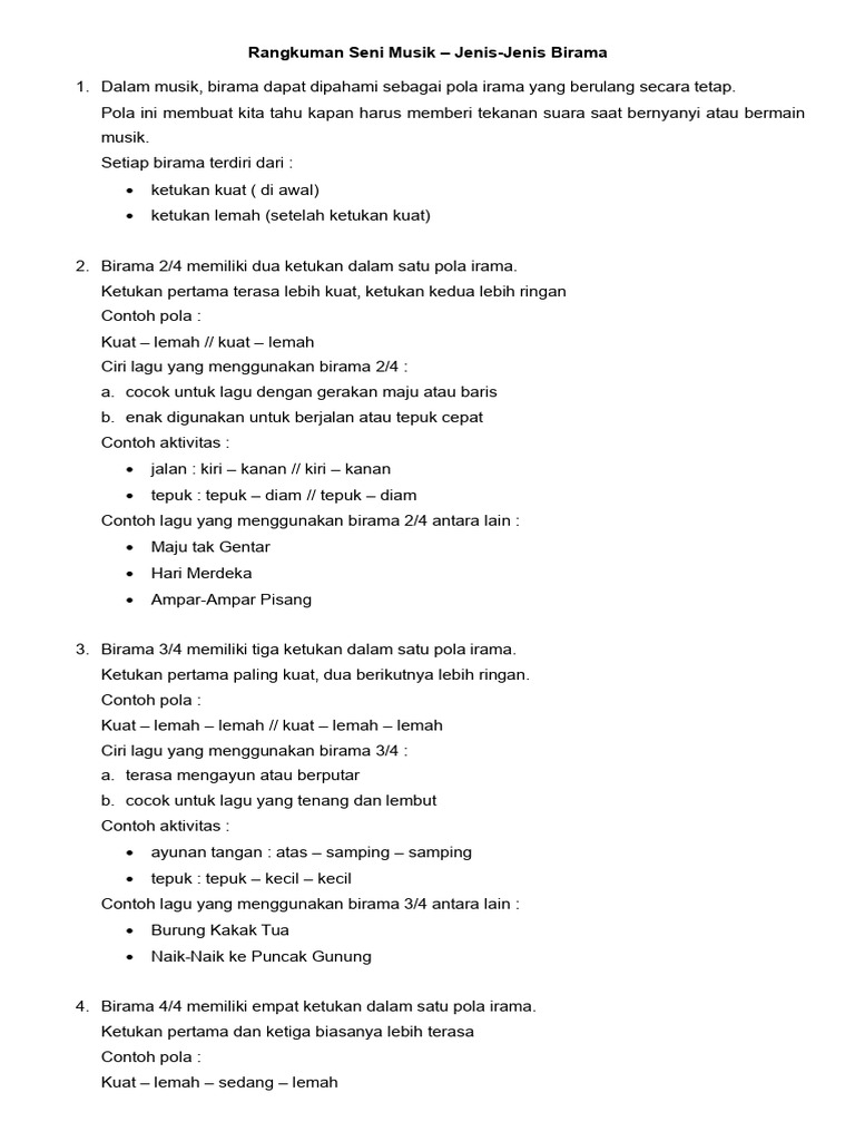 Rangkuman Seni Musik - Jenis-Jenis Birama | PDF