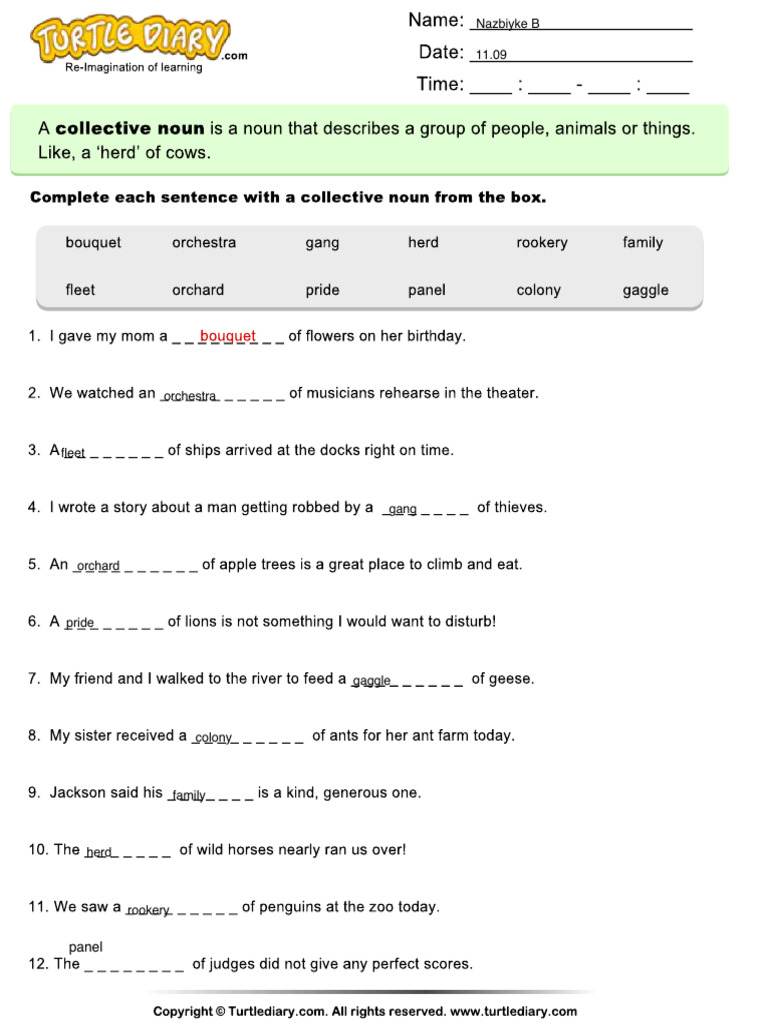 Collective-Nouns Work Sheet | PDF