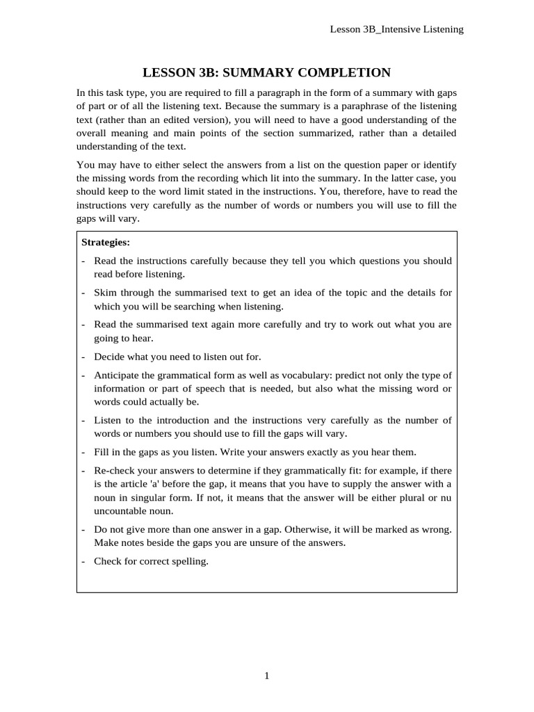 Lesson 3B - Summary Completion | PDF | Clock | Lunch