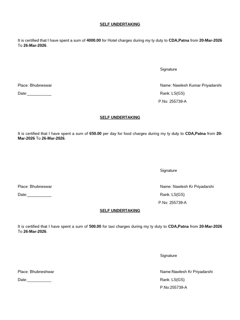 Self Undertaking For TD Claim | PDF