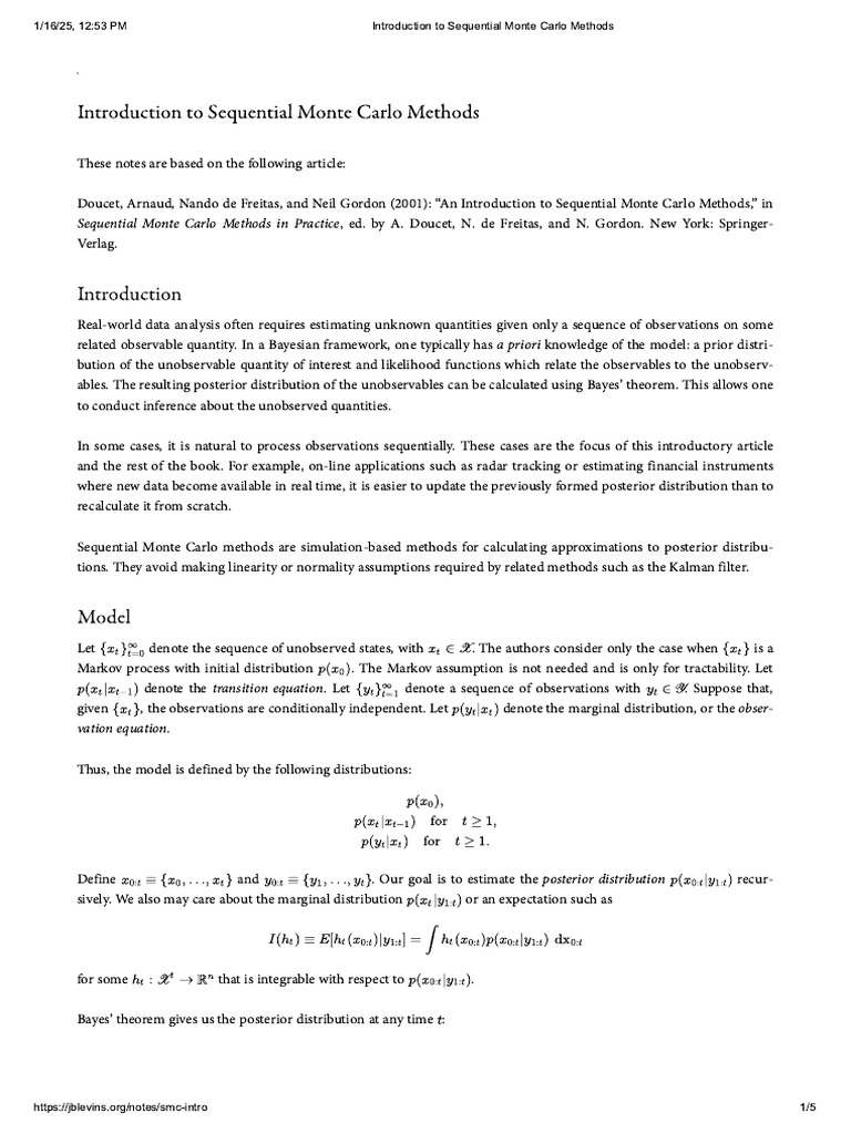 Introduction To Sequential Monte Carlo Methods | PDF