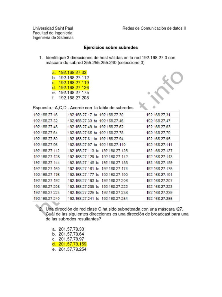Practica de Subredes Soluciones | PDF | Dirección IP | Protocolos de internet