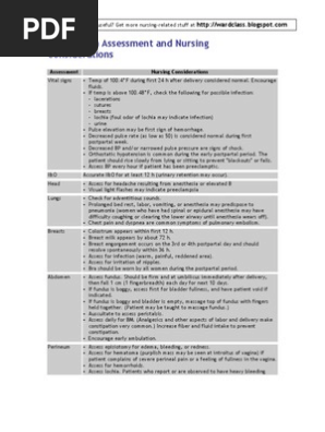 Postpartum Nursing Assessment Postpartum Registered Nurses Completed