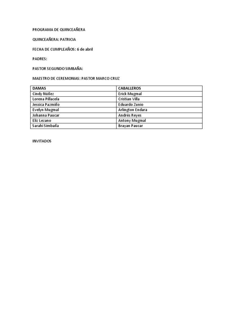 Programa de Quinceañera | PDF