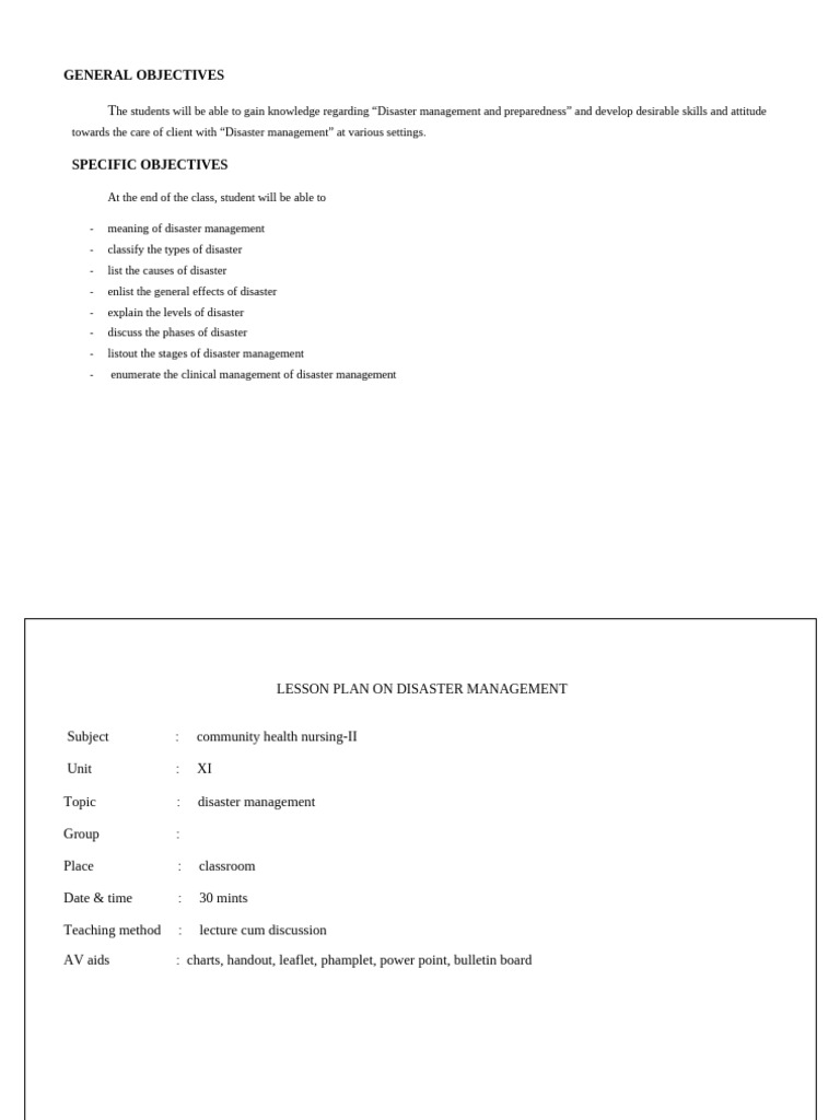 Disaster Management Lesson Plan | PDF | Natural Disasters | Emergency ...