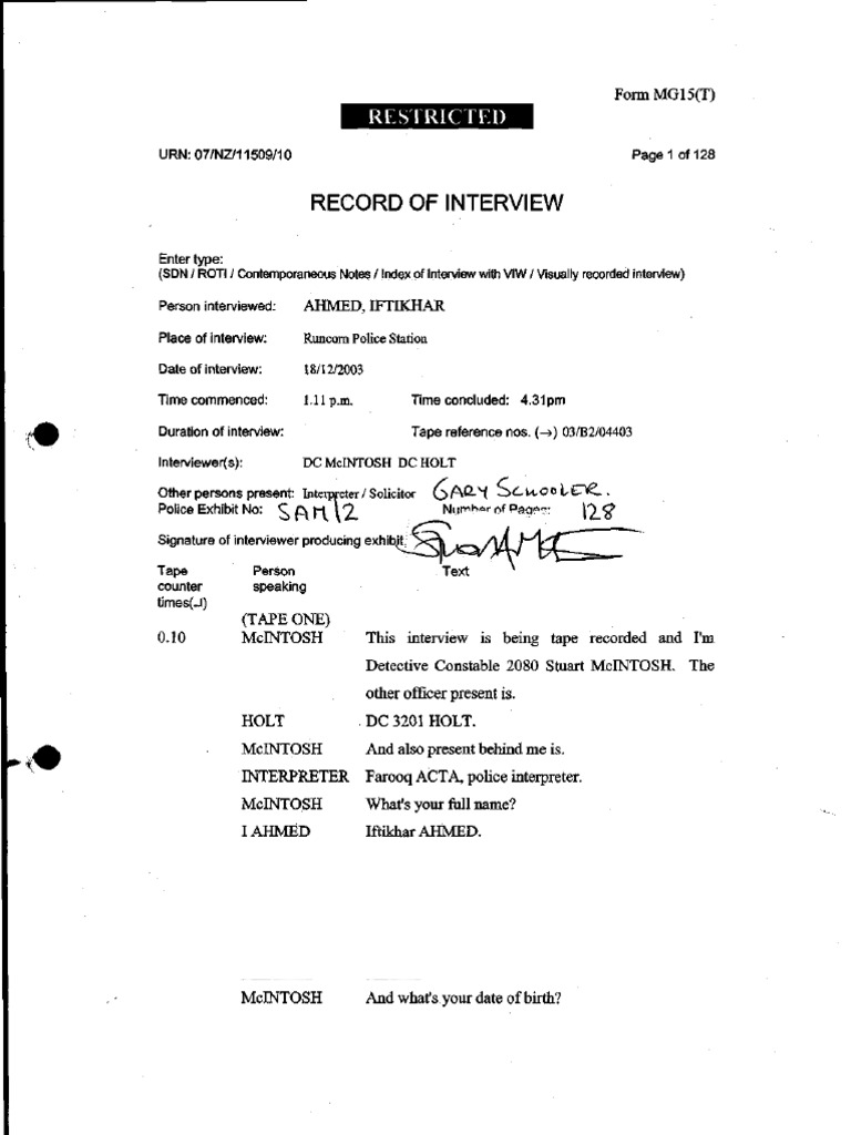 Shafilea Ahmed Murder: Police Transcripts of An Interview With Iftikhar ...