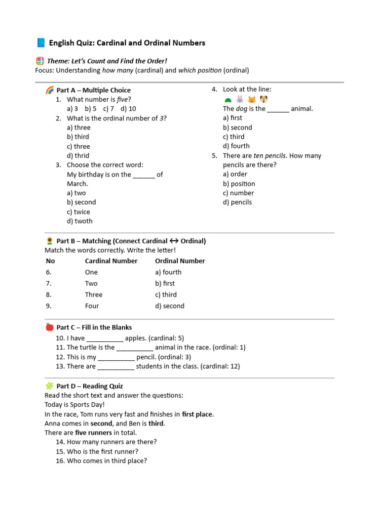 ? English Quiz Numbers | PDF