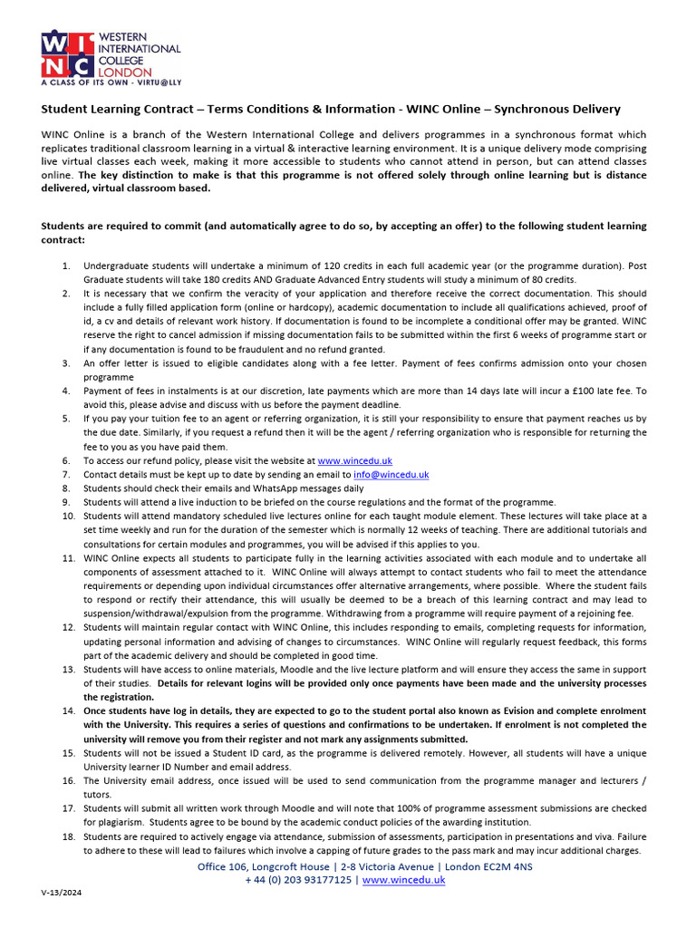 WINC-Referred Student Learning Contract | PDF | Fee