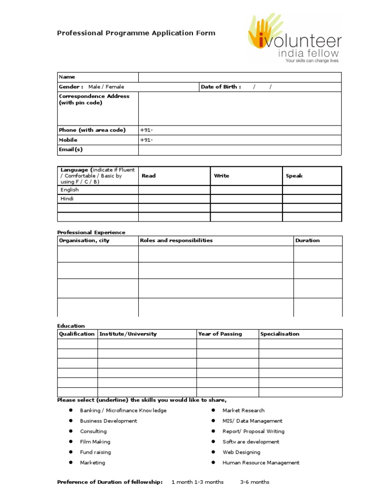 Professional Programme Application Form | PDF | Non Governmental ...