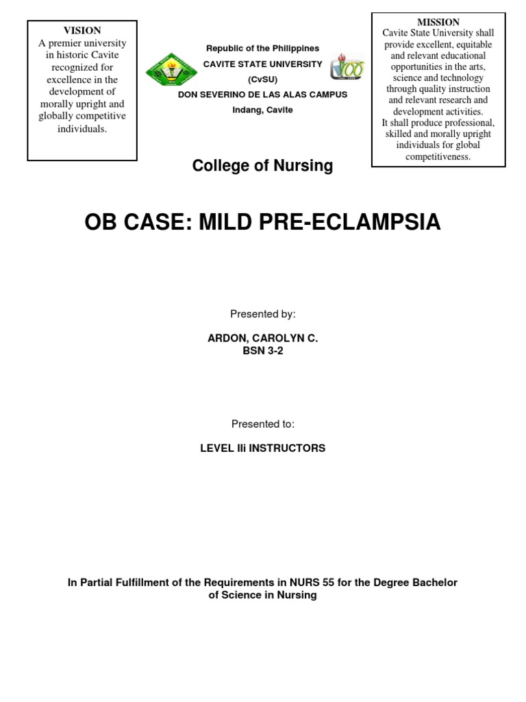 Ob Case: Mild Pre-Eclampsia: College of Nursing | PDF | Menstruation ...