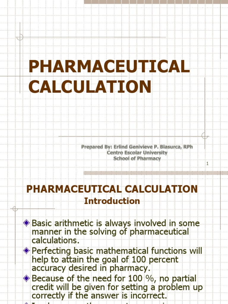 Pharmaceutical Calculation | PDF | Mass Concentration (Chemistry) | Fraction (Mathematics)