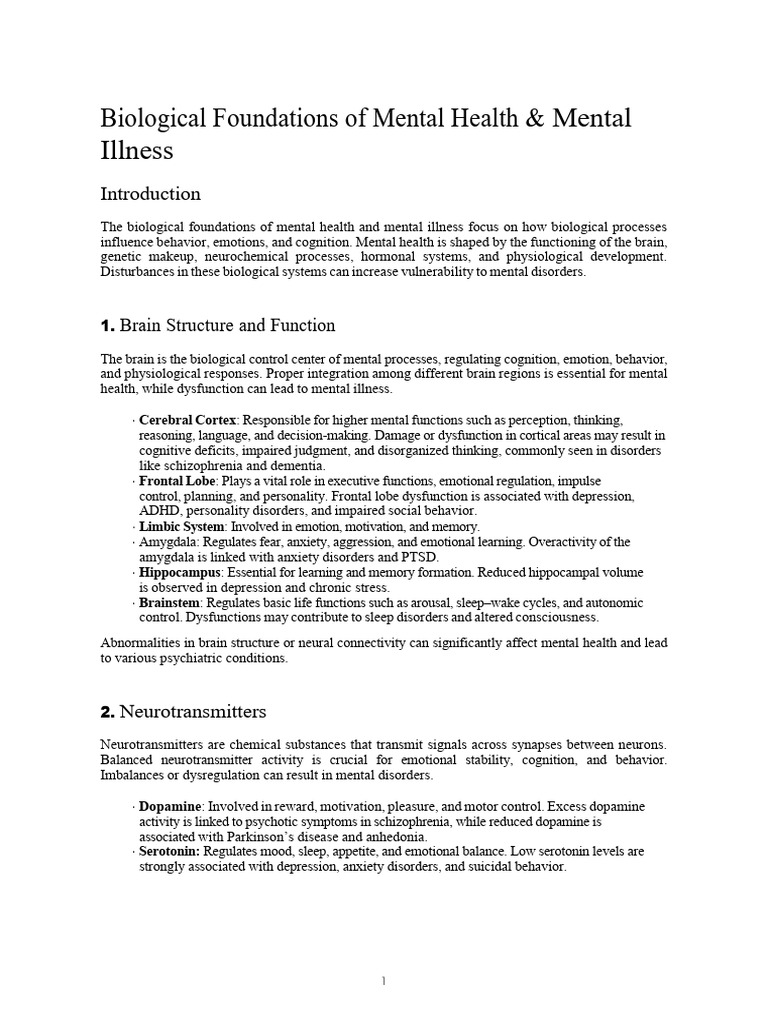 Biological Foundations of Mental Health & Mental Illness (Short Note ...