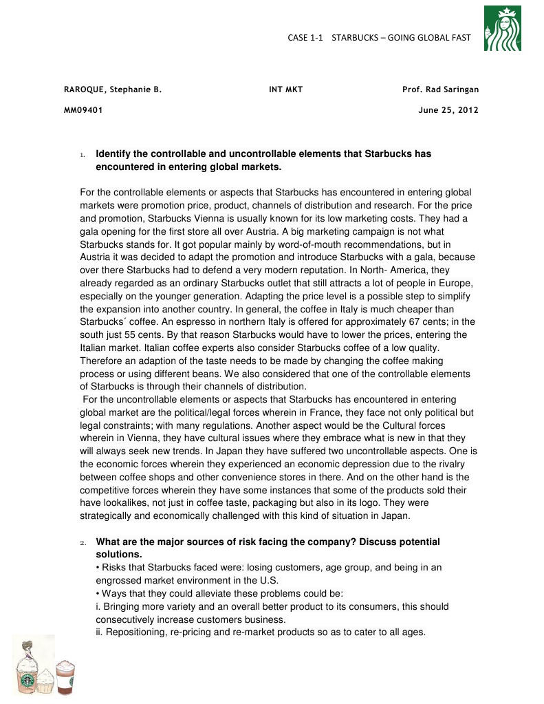 Starbucks' Global Market Challenges | PDF | Starbucks | Retail