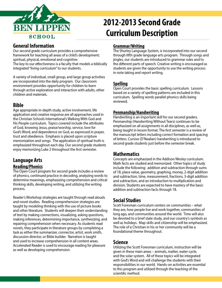 Second Grade Curriculum Overview 2012-2013 | PDF | Reading ...
