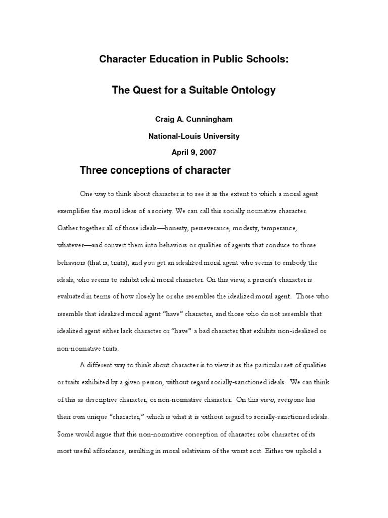 Character Education in Public Schools | PDF | Concept | Psychology