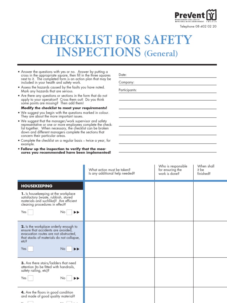 Checklist Safety Inspections | PDF | Ventilation (Architecture ...