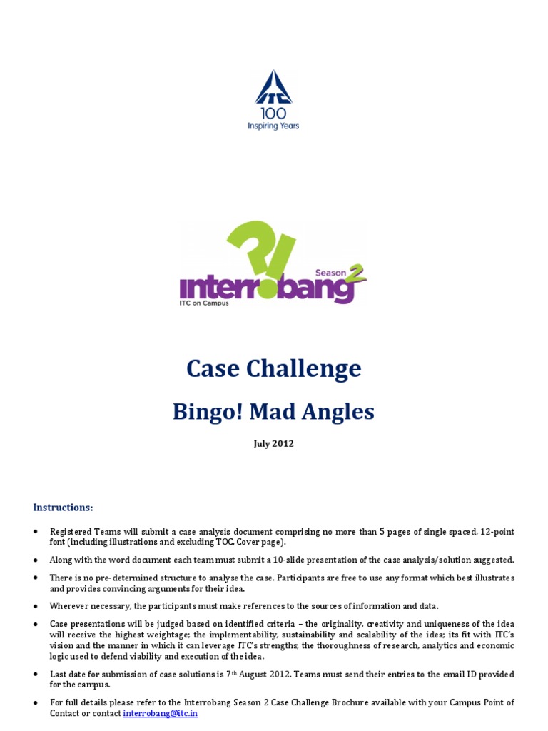 ITC Interrobang Season 2 Case Challenge - Bingo! Mad Angles | PDF | Brand | Taste