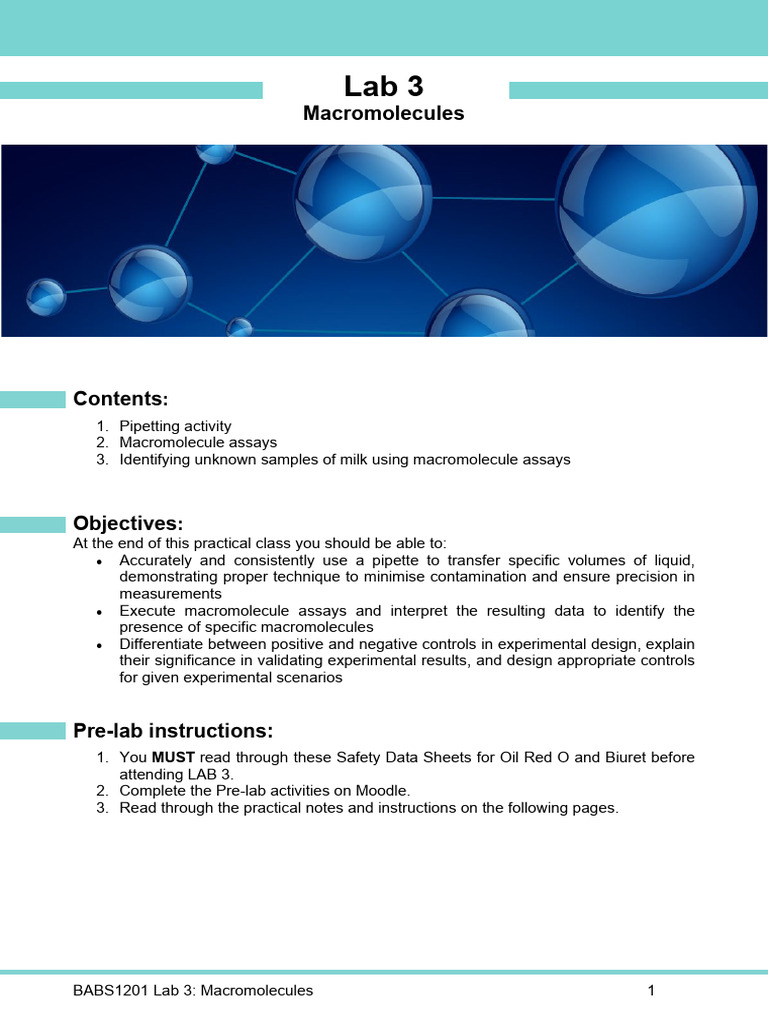 Week 3 - Lab 3 - Macromolecules T1 2026 | PDF | Chemistry