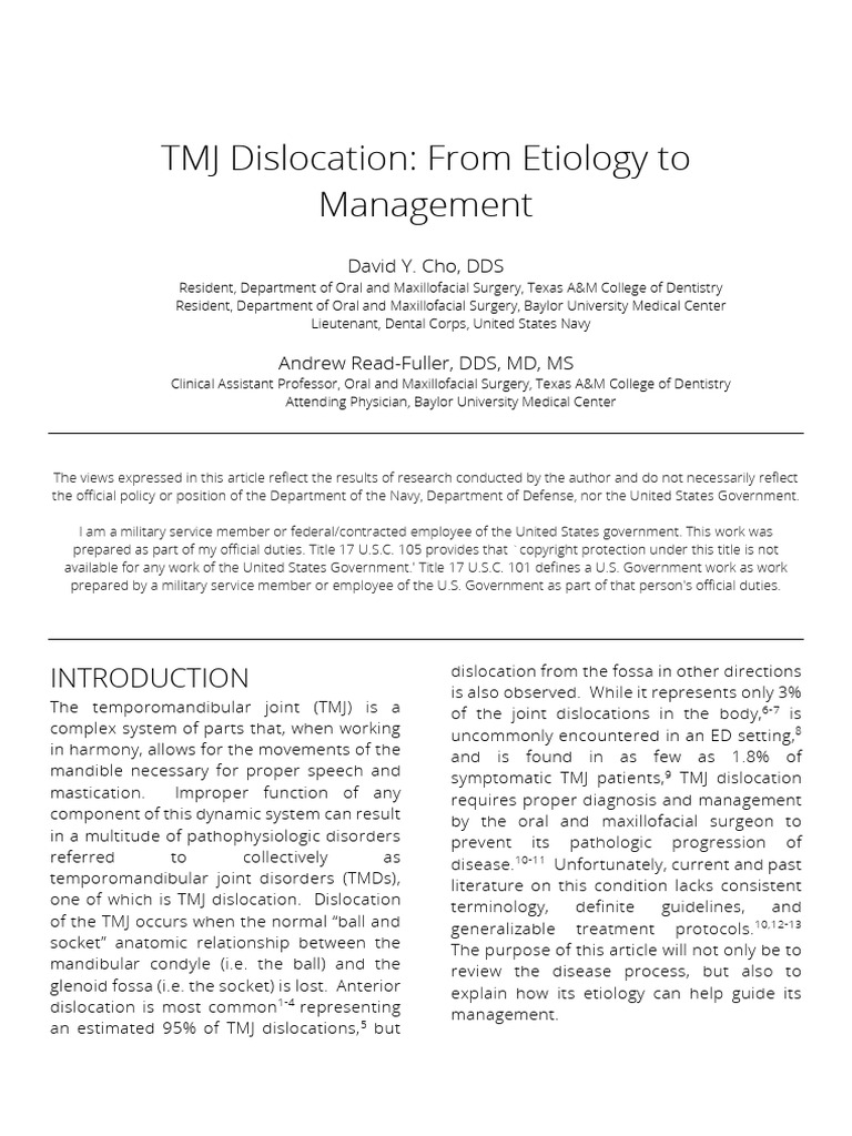 TMJ Dislocation From Etiology To Management | PDF