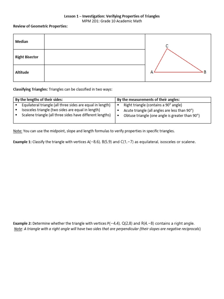 Lesson 1 (3.2) - Verify Properties of Triangles | PDF | Triangle ...